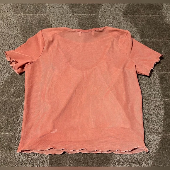 Hollister | Tops | Coral Rusty Ruffle Edge Mesh Overlay Short Sleeve ...